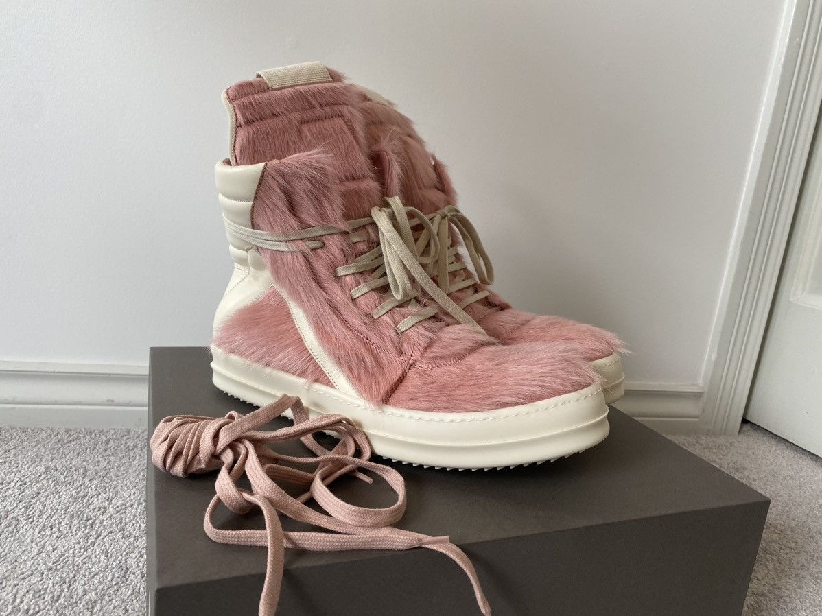 Rick Owens Rick Owens Pink Geobasket Pony Hair High-Top Sneakers | Grailed
