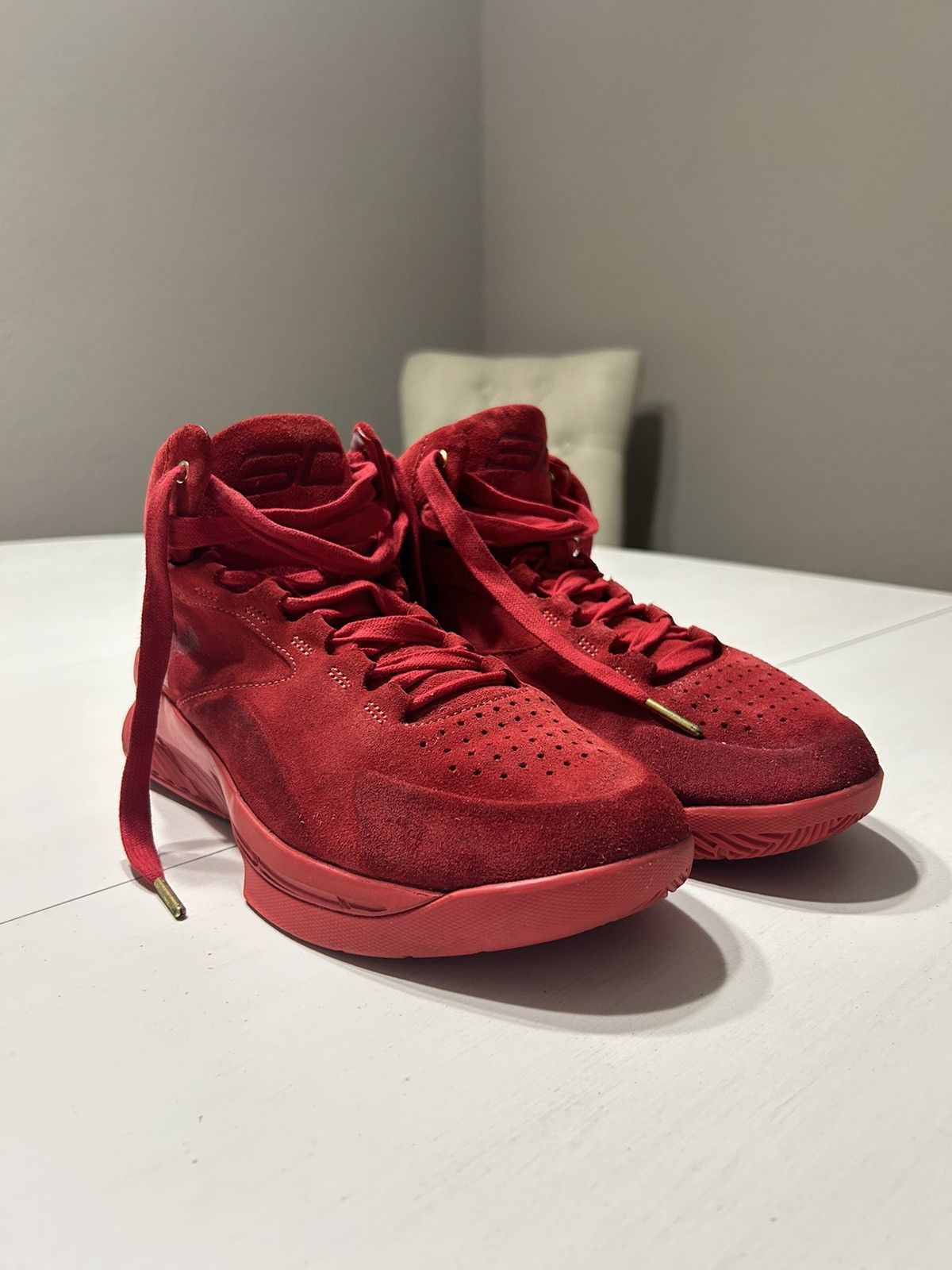 Under Armour Steph Curry Under Armor Red Suede Basketball Shoes | Grailed