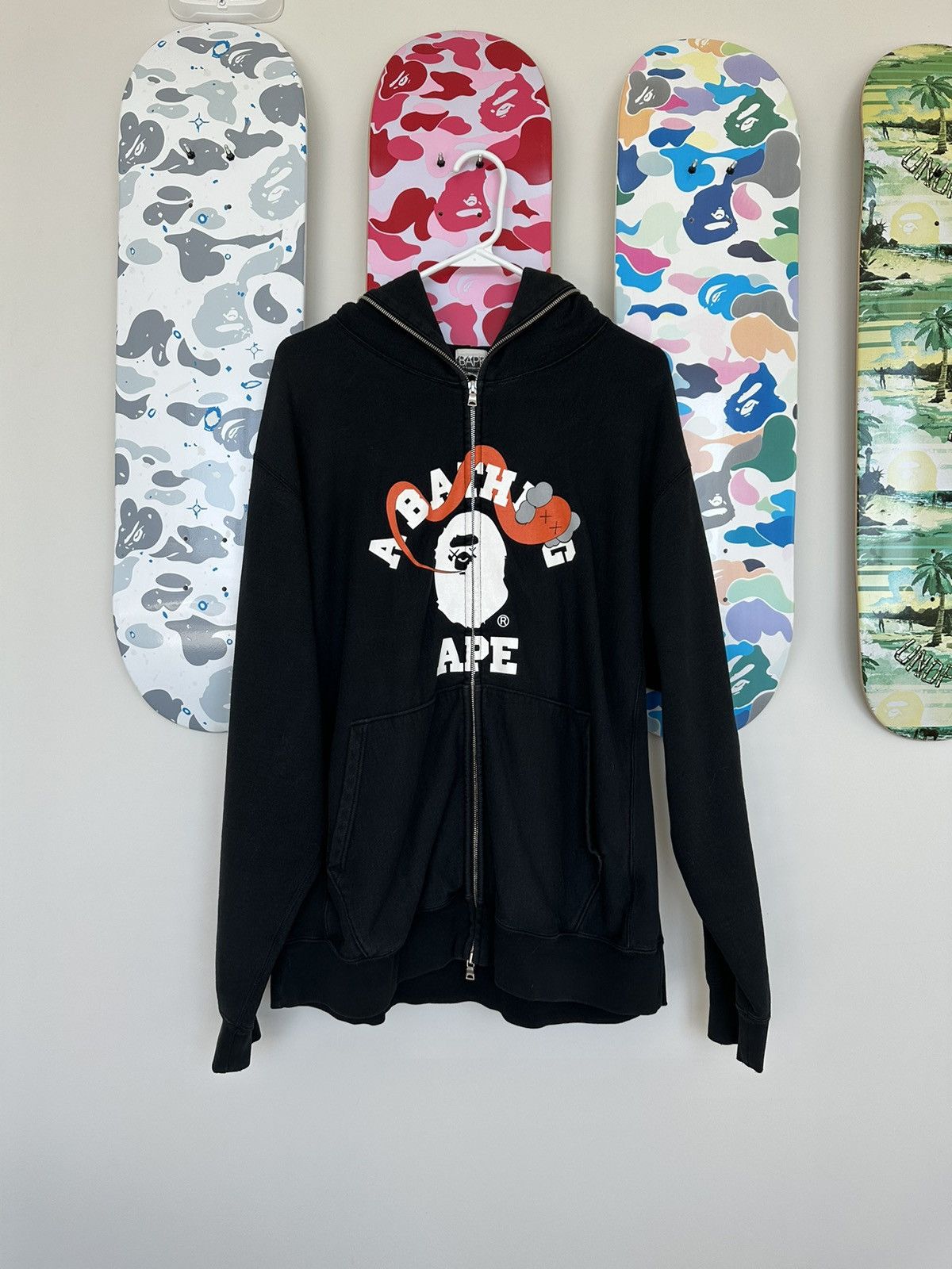 Bape × Kaws Bape x Kaws College Logo Bendy Full Zip Hoodie | Grailed