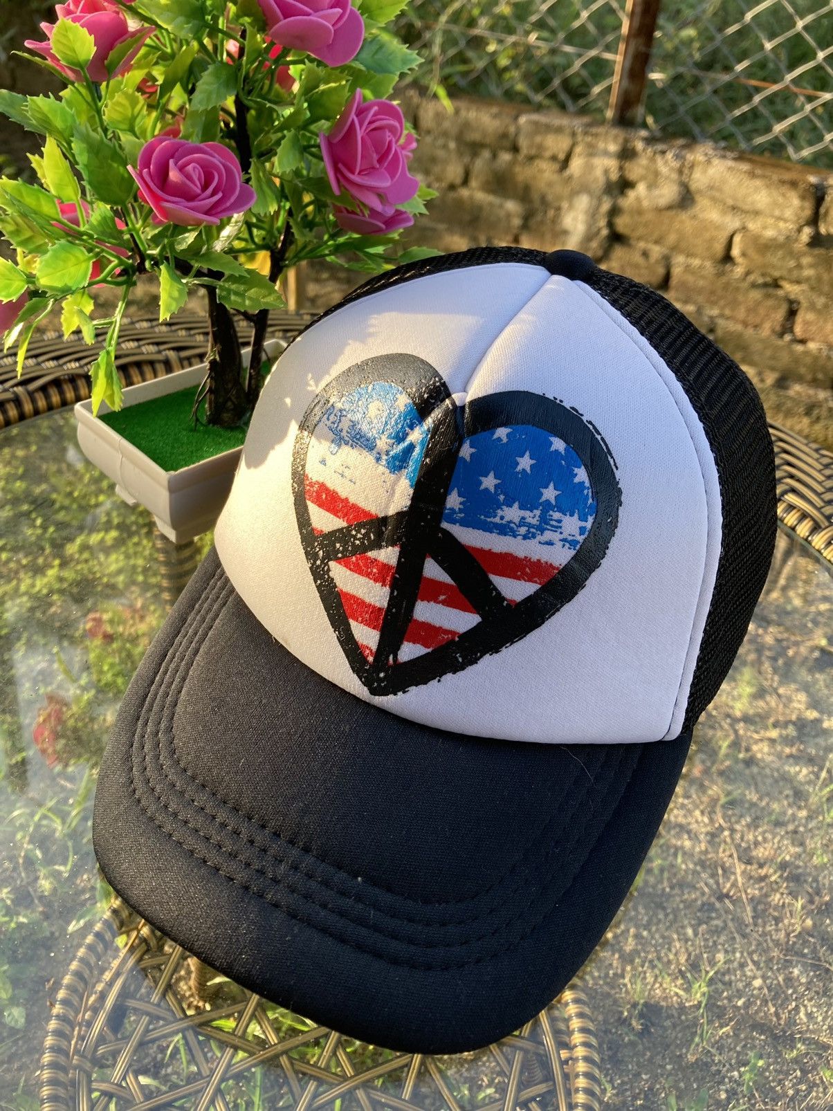 Streetwear × Thrift × Trucker Hat Love American Flag Trucker Hat | Grailed