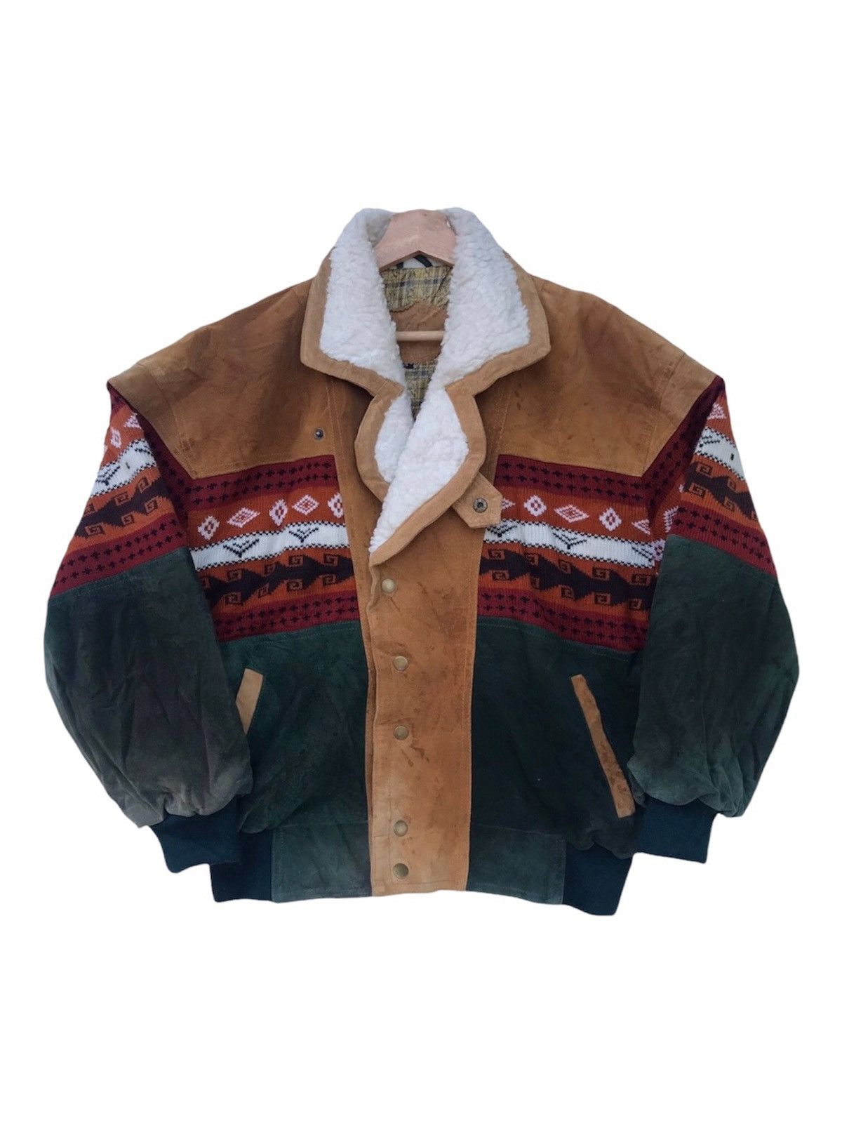 Leather Jacket × Navajo × Vintage Vtg Suede Navajo Aztec Sherpa ...