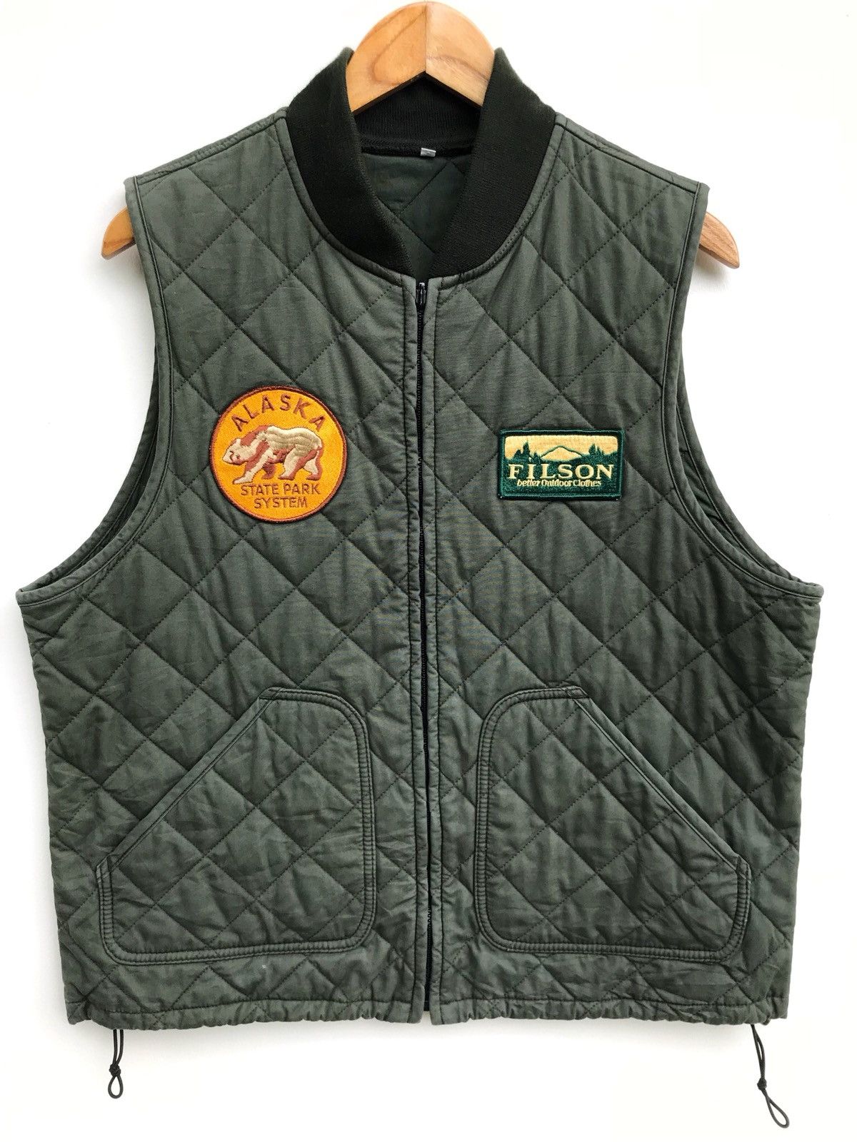Filson Made In Italy Filson Green Quilted Zipper Vest Alaska Patches ...