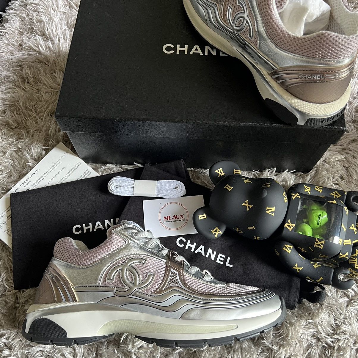 Chanel Chanel fabric laminated silver trainers sneakers runners 42 ...