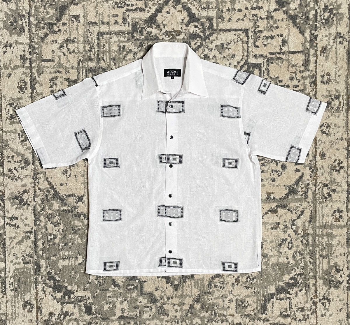 Streetwear × Versace × Vintage Vintage White Figured Translucent Shirt ...