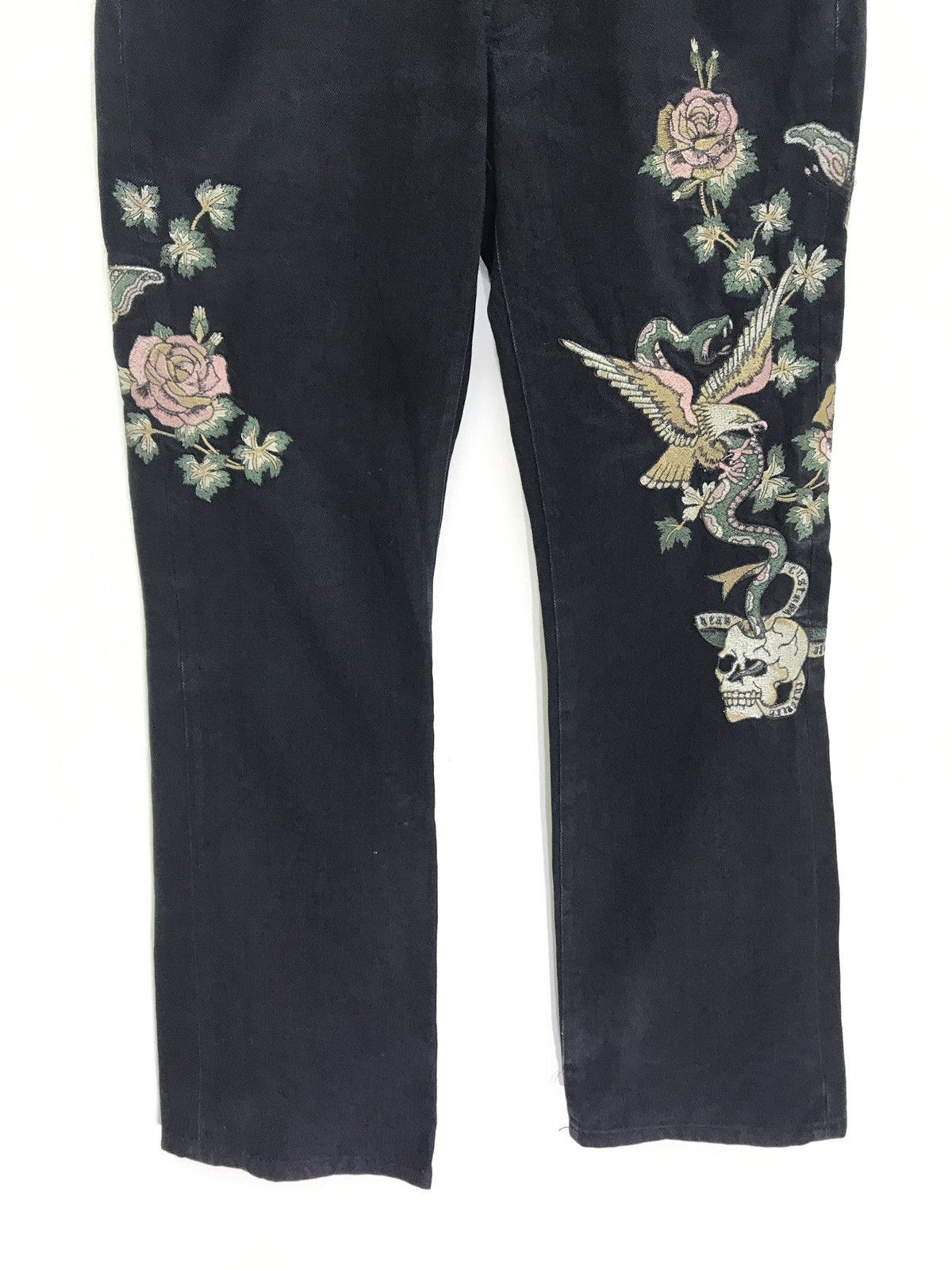 Hype Custom Culture Black Flare Denim Embroidery Snake Hawk | Grailed