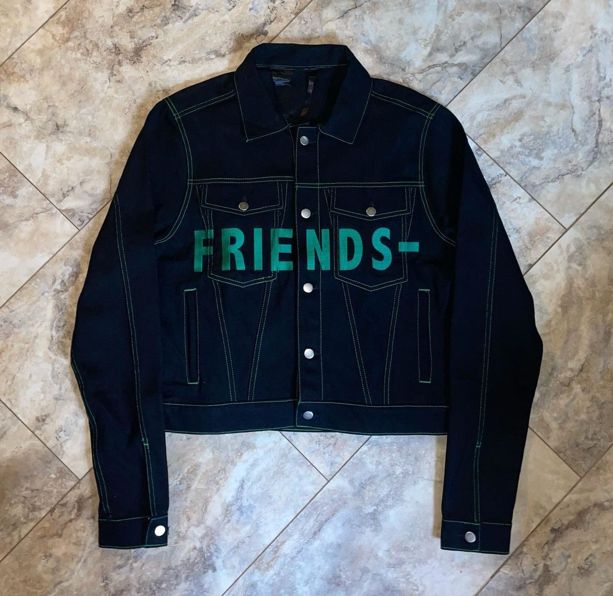 Vlone Vlone Friends Denim Jacket Black/Green Brand New Size Large | Grailed