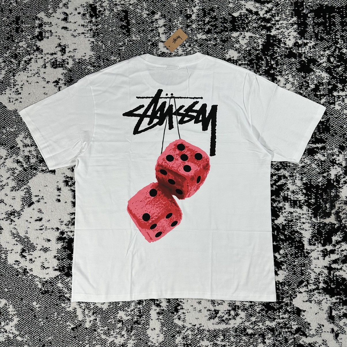 Streetwear × Stussy STUSSY FUZZY DICE TEE WHITE LARGE | Grailed