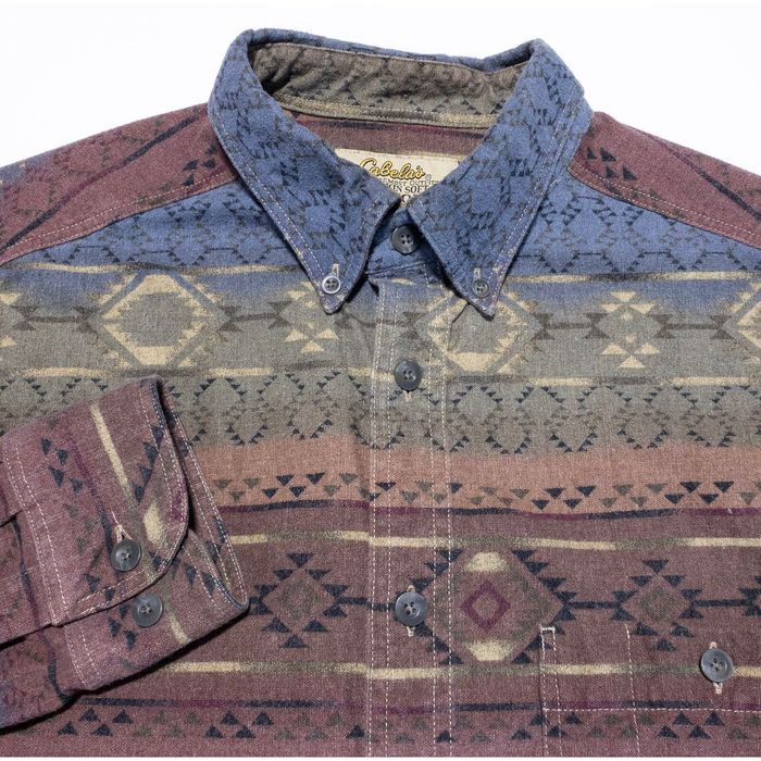 Vintage Cabela's Aztec Flannel Shirt Men's Large Chamois Red Blue ...