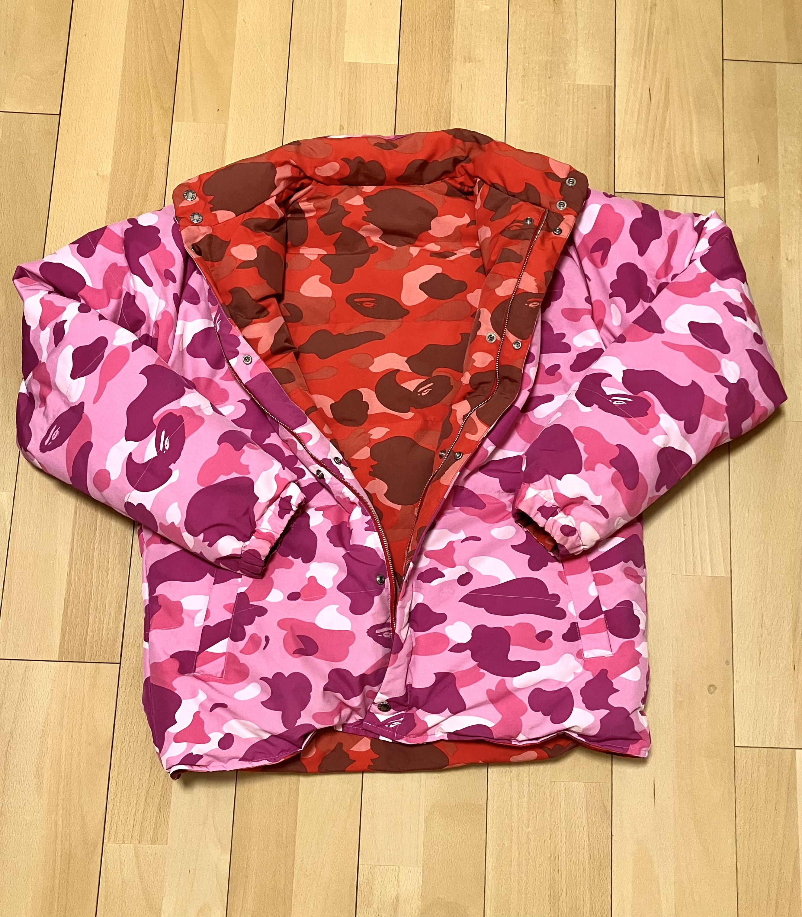 Bape red camo reversible pink puffer down jacket | Grailed