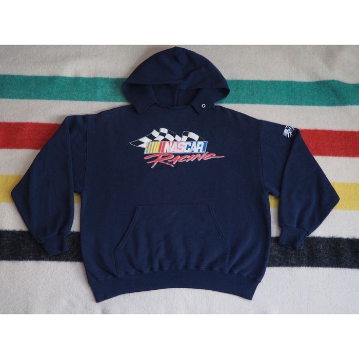 NASCAR VTG 90s NASCAR Racing Car Faded Logo Navy Blue Distress Hoodie ...