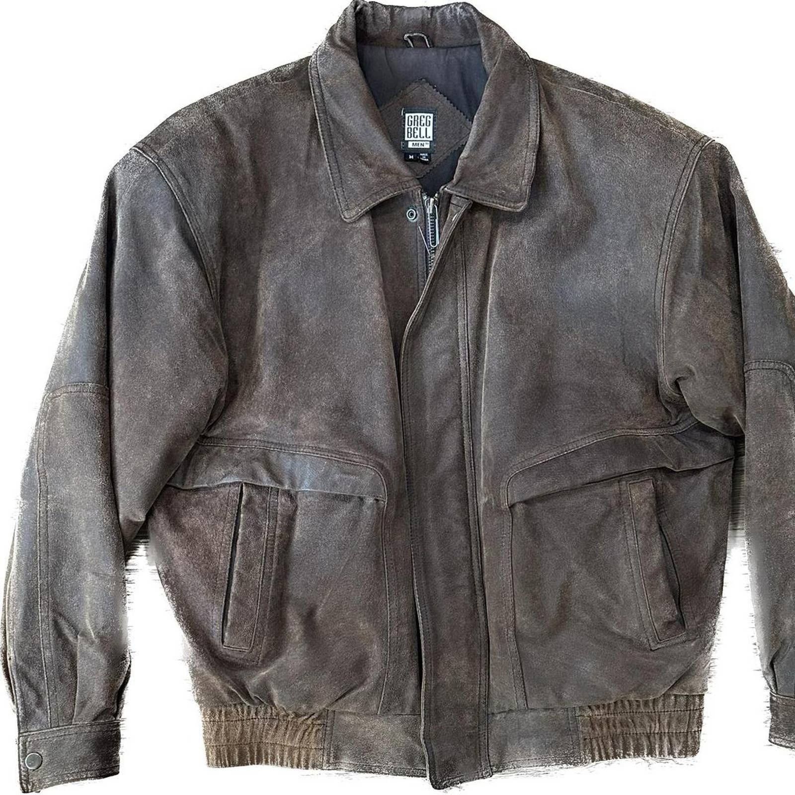 Genuine Leather Genuine leather jacket zip up brown Greg Bell Medium ...