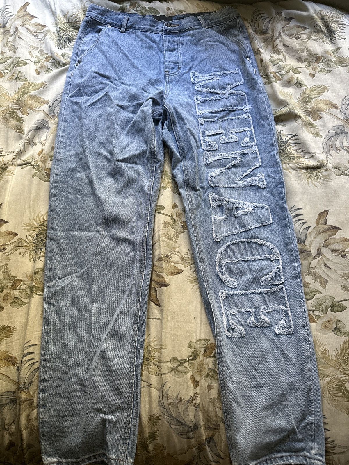 Menace Distressed Stencil Denim | Grailed