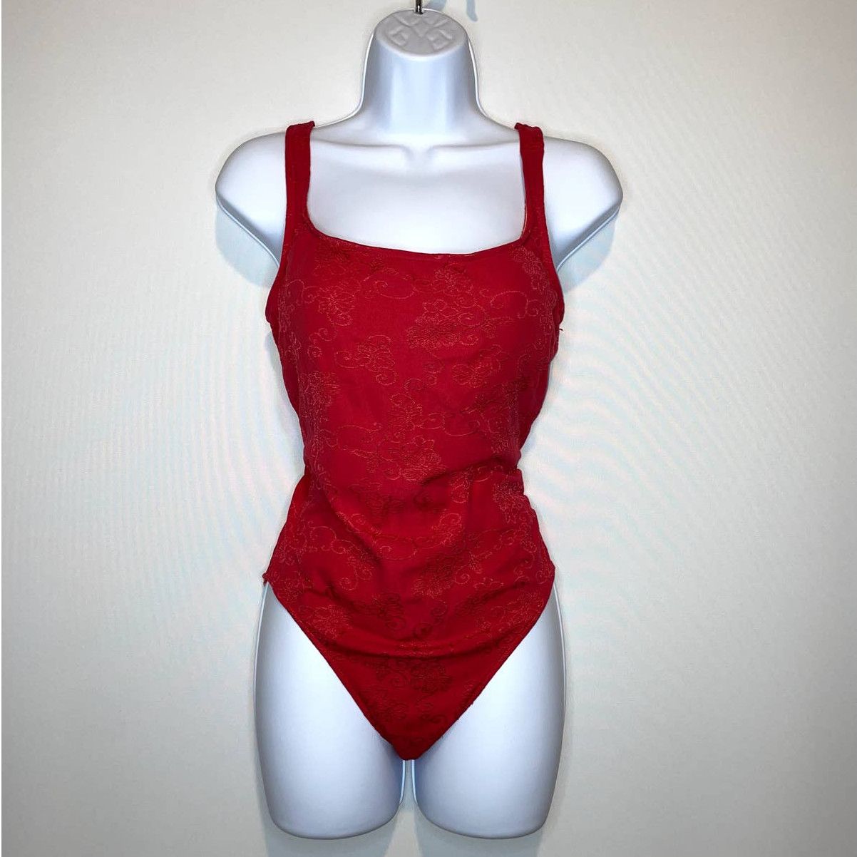 Jantzen Vintage Jantzen Red Low Back Red Floral Pattern BathingSuit ...