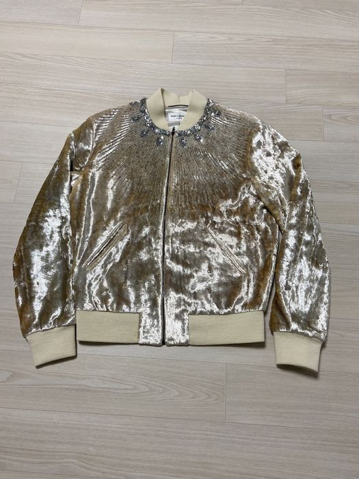 Saint Laurent Paris 46 Saint Laurent Crystal Sequin embellished bomber ...
