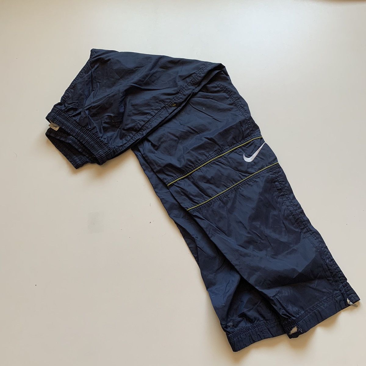 Nike × Vintage Vintage 90s nike embroidered swoosh track pants navy ...