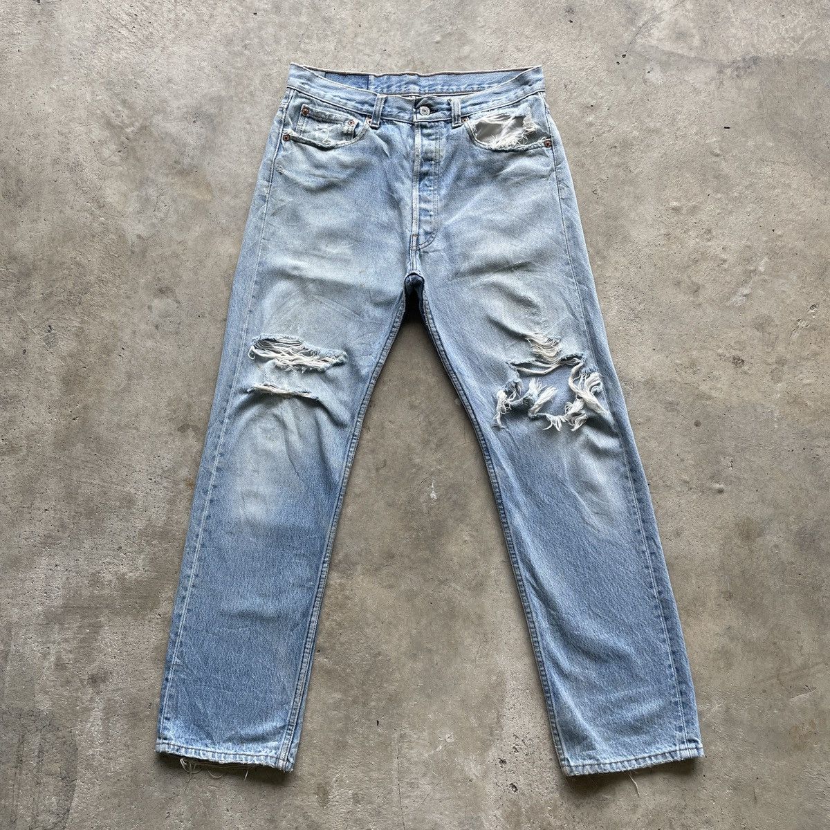 Levi's THRASHED🔥 Vintage Levi’s 501 Faded Denim Jeans Pants RIPPED ...