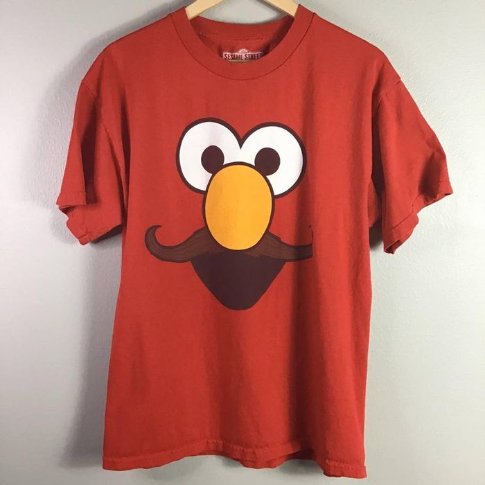 Streetwear Elmo Sesame Street Mustache T Shirt Graphic Print Red Y2K L ...