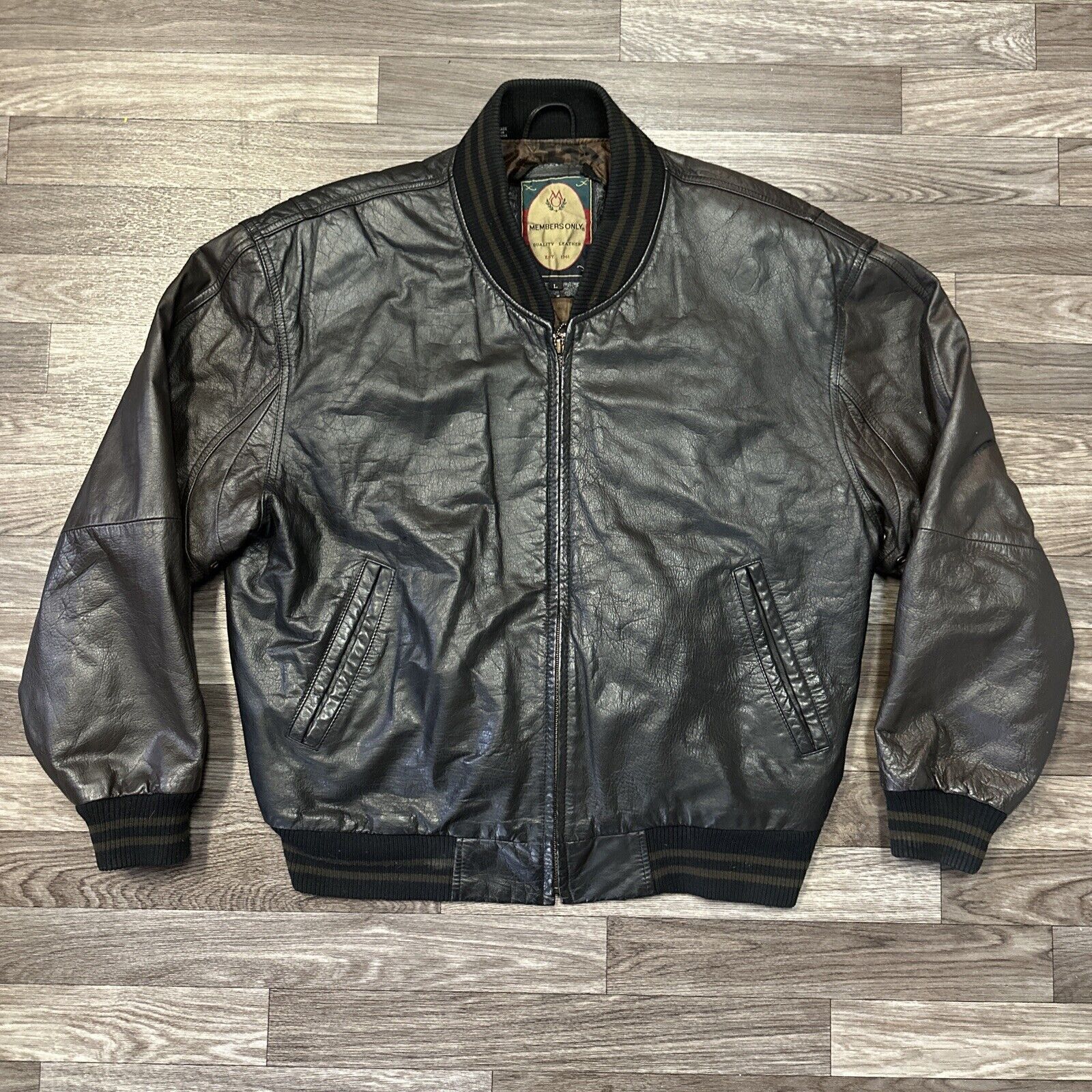 Members Only Vintage Members Only Leather Bomber Jacket; Men’s Large ...