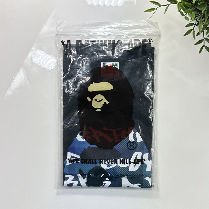 Bape Bape Graffiti Check By Bathing Ape Tee Black/Blue 2022 | Grailed