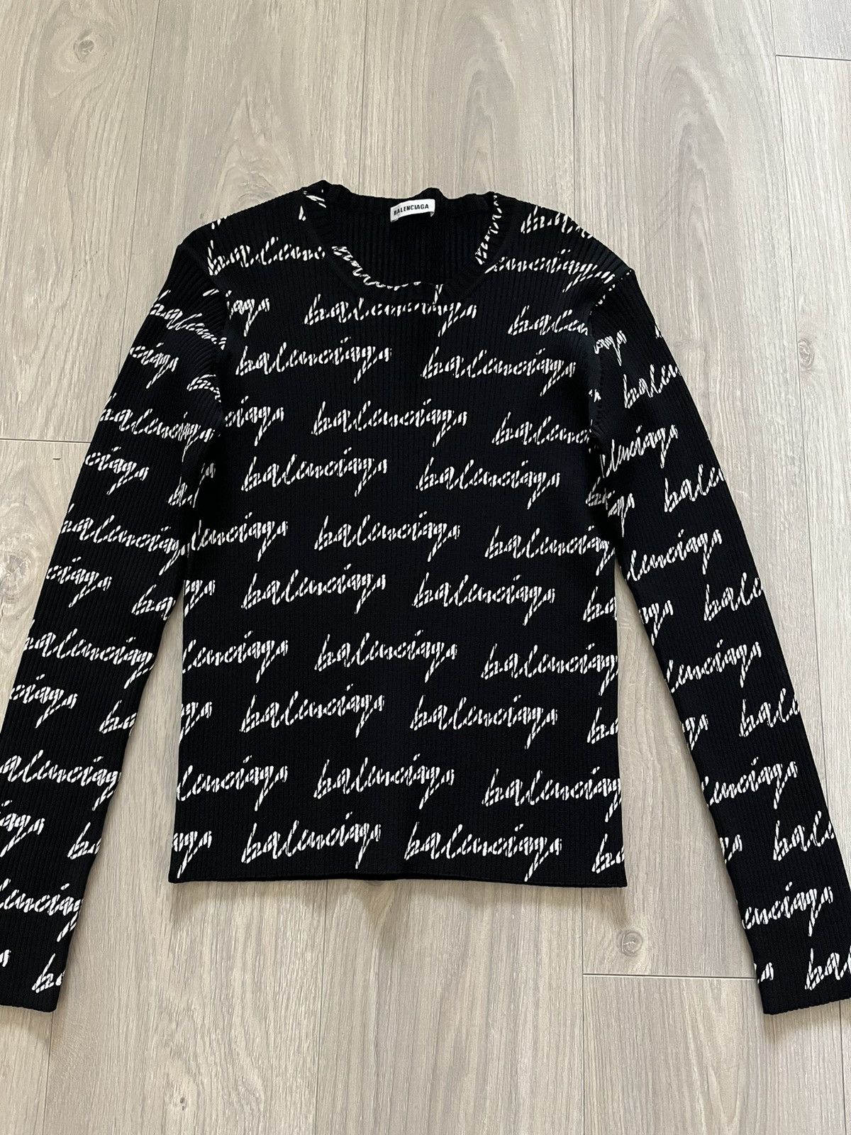 Balenciaga Balenciaga Allover Logo In Cursive Jumper Sweater | Grailed