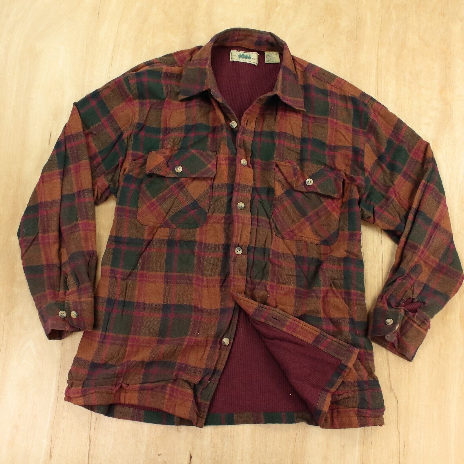 Vintage Rugged Wear waffle cloth lined flannel shirt XL vtg square ...
