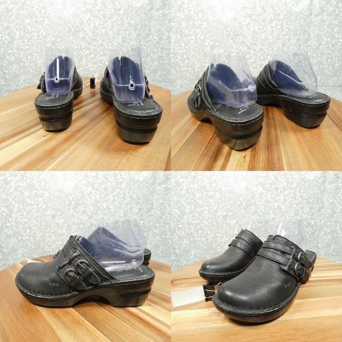 Born BOC Born Clogs Womens 8M Black Leather Closed Toe Slip On Mules w ...