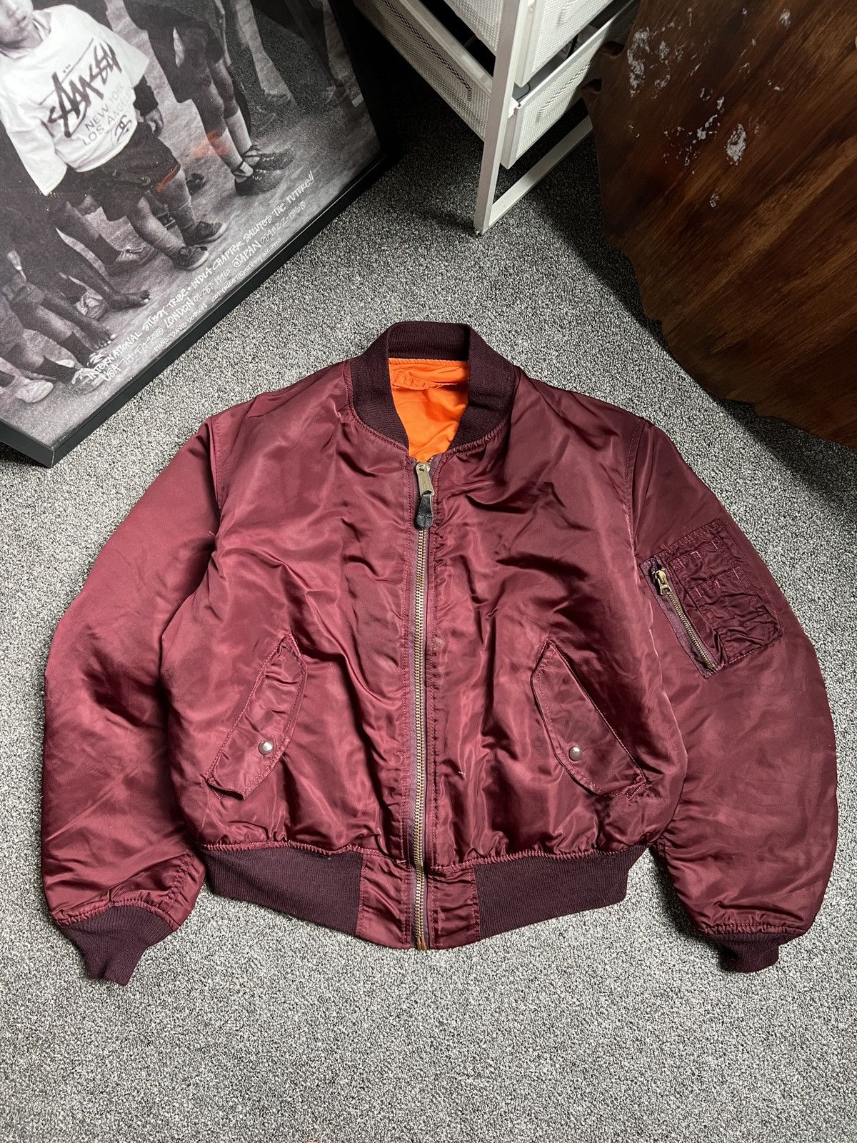Alpha Industries Vintage Alpha Industries MA-1 Burgundy Bomber Jacket | Grailed