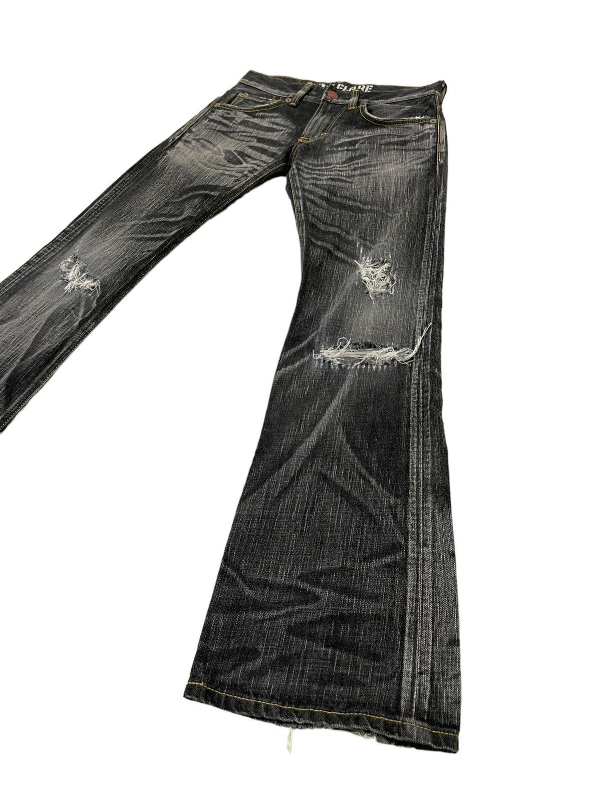 Hype × Japanese Brand × Streetwear Flare Jeans Edwin Japan Distress Low ...