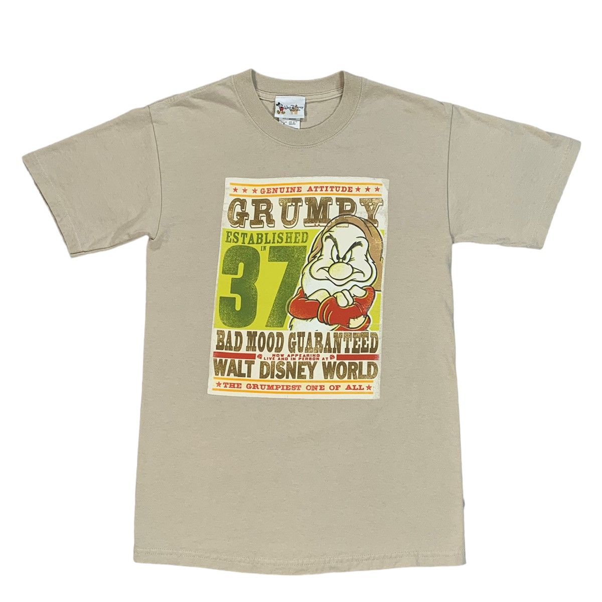 Disney × Vintage VTG Disney Grumpy Bad Mood Snow White 7 Dwarfs Beige T ...