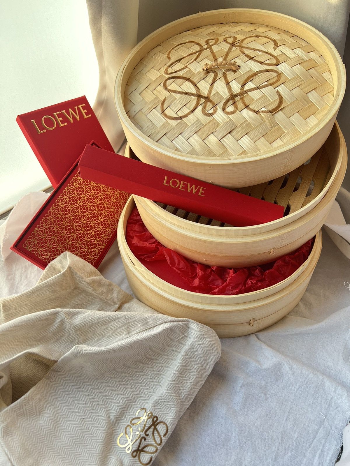 Loewe 🥢 Loewe dim sum anagram bamboo red packets in tote bag set | Grailed
