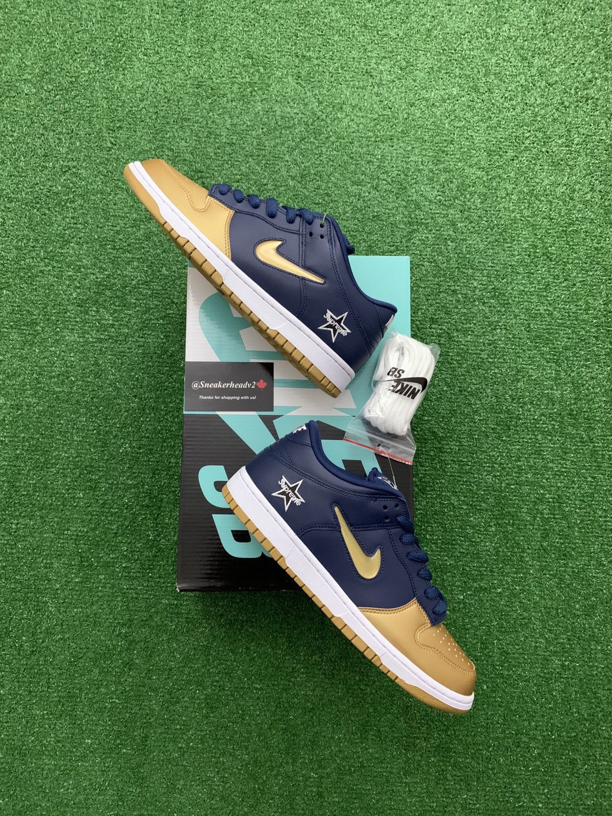Nike × Supreme *NEW* Supreme SB Dunk Low “Gold Jewel Swoosh” (Sz 9.5 ...