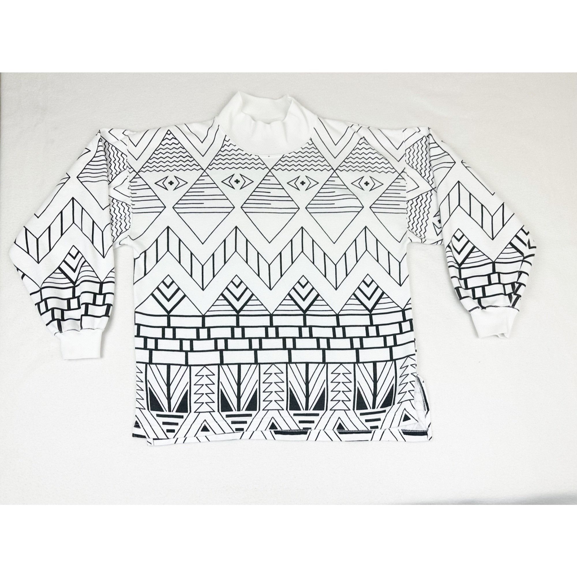 Streetwear × Vintage Vintage 90s Geometric Print Sweatshirt Mock Neck ...