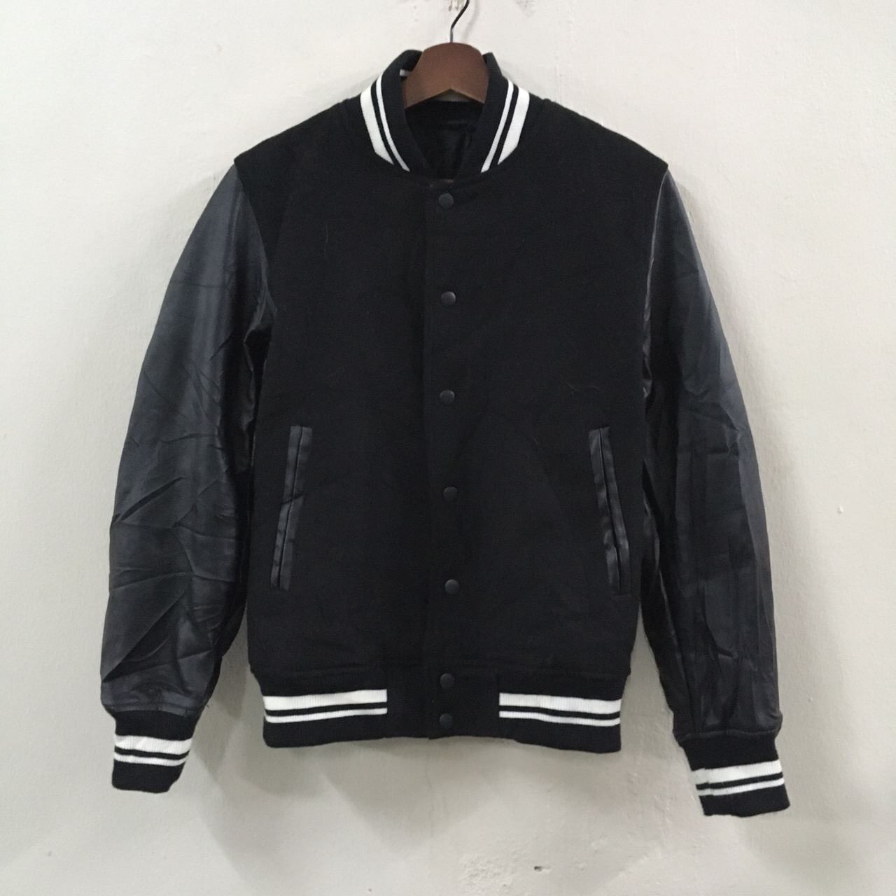 Japanese Brand × Varsity × Varsity Jacket GU Black hand leather Varsity ...