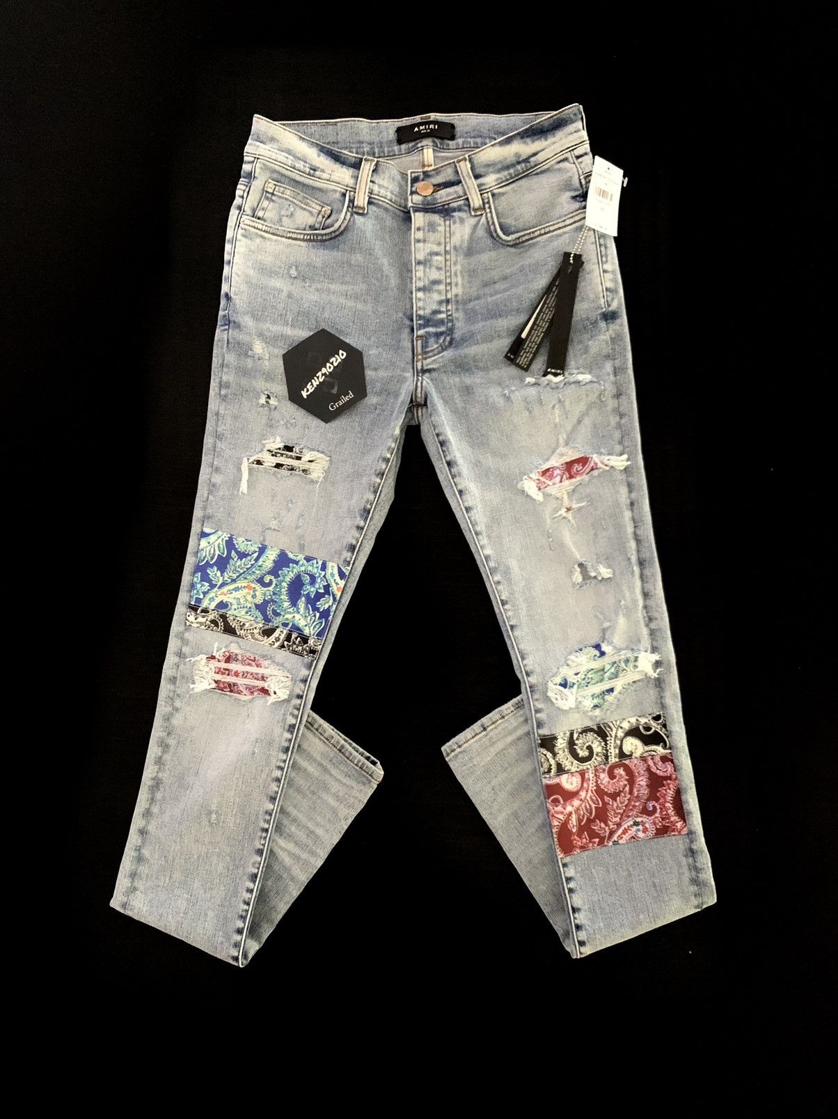 Amiri Amiri Blue Pajama Art Patch Jeans | Grailed