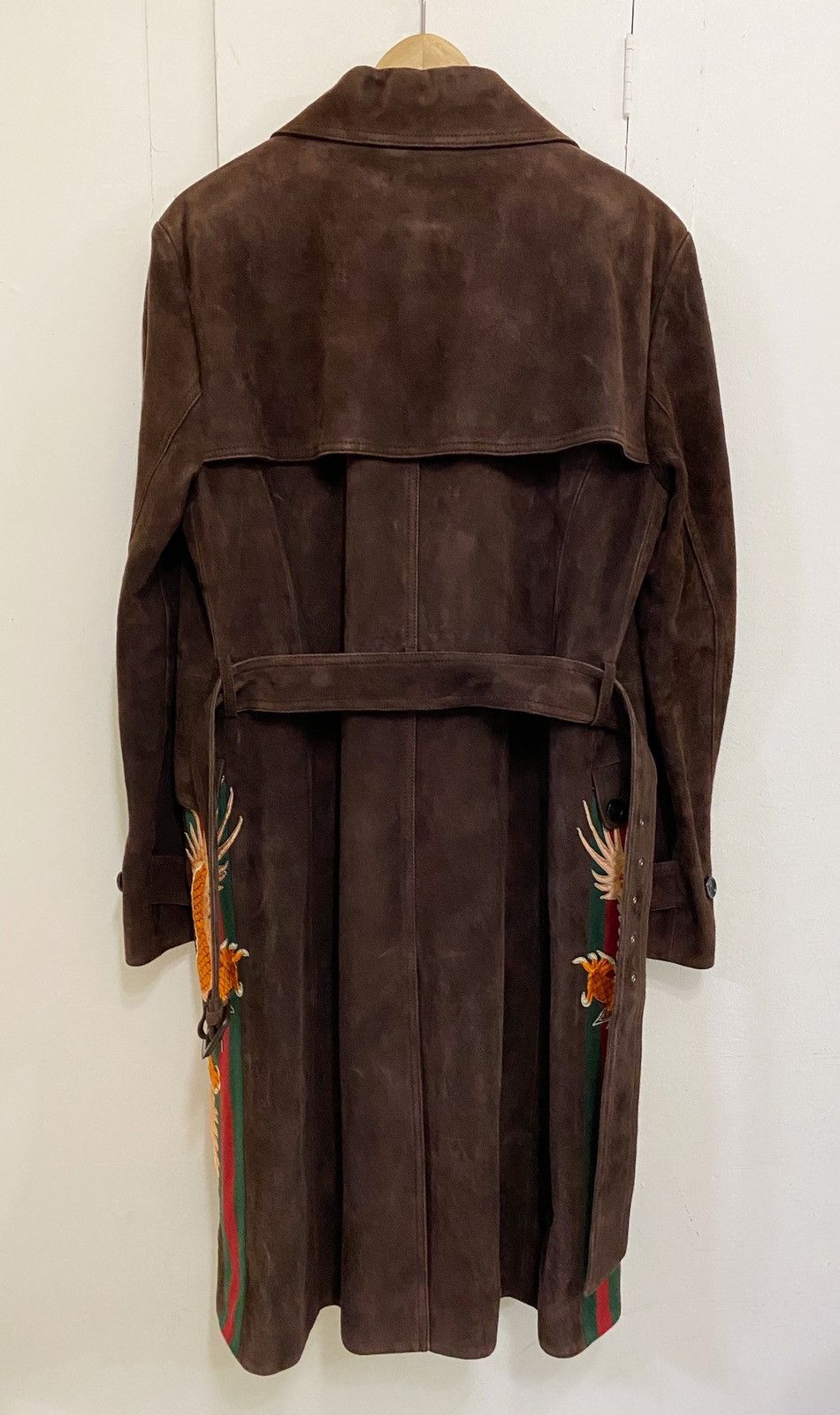 Gucci $8K Goat Suede Dragon Embroidered Brown Trench Coat | Grailed