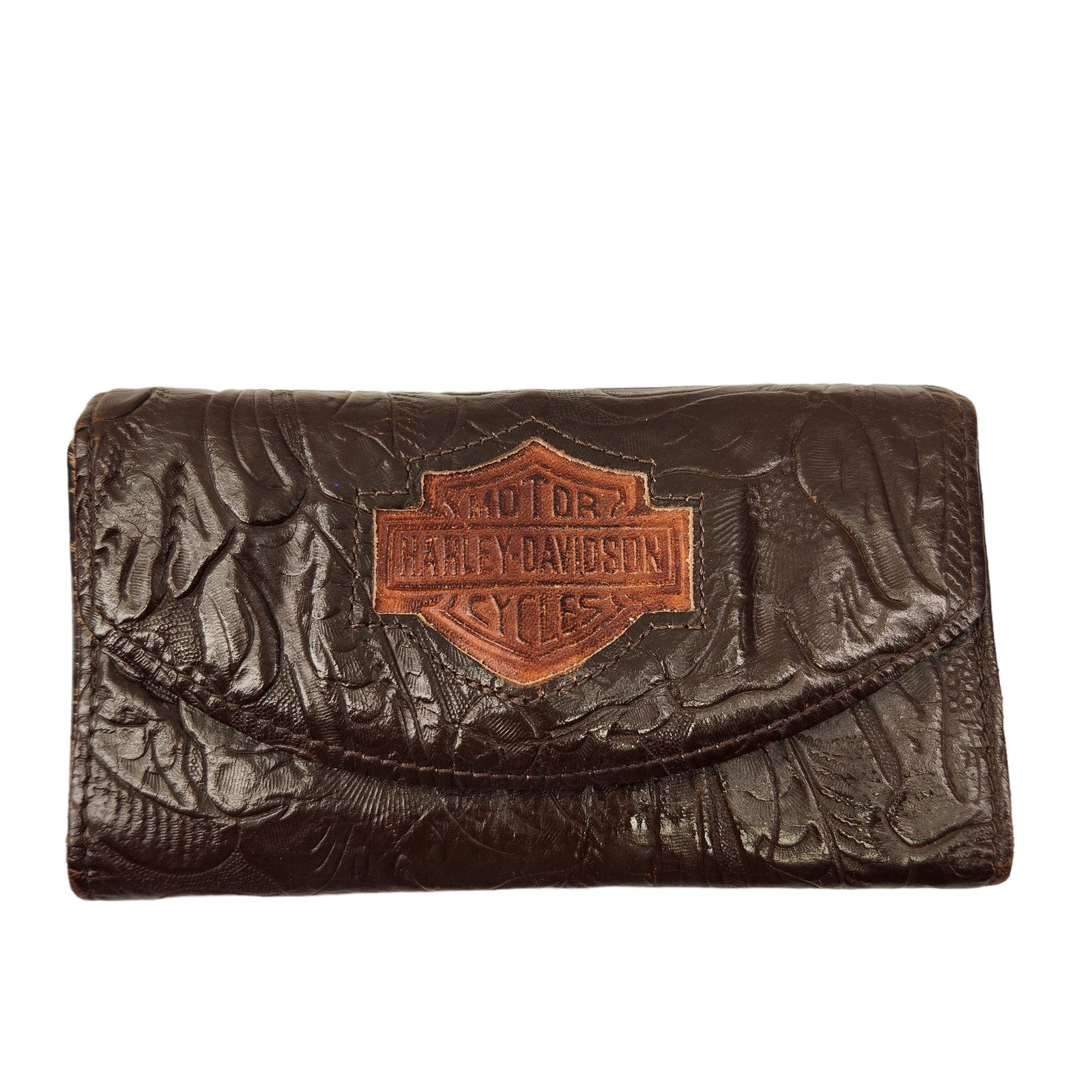 Harley Davidson Harley Davidson Genuine Leather Tooled Tri Fold Wallet ...