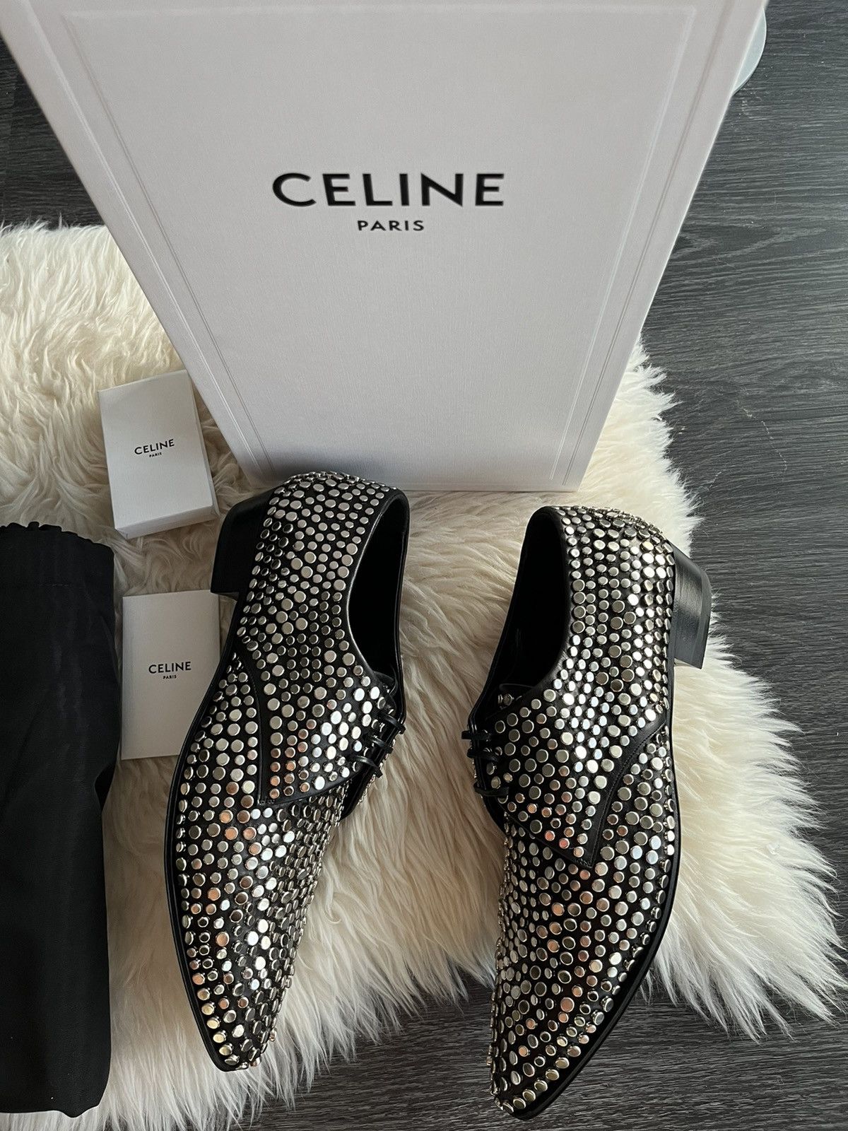 Celine × Hedi Slimane $2,400 Hedi SuperRunway Studded Derby NASCOSTA ...
