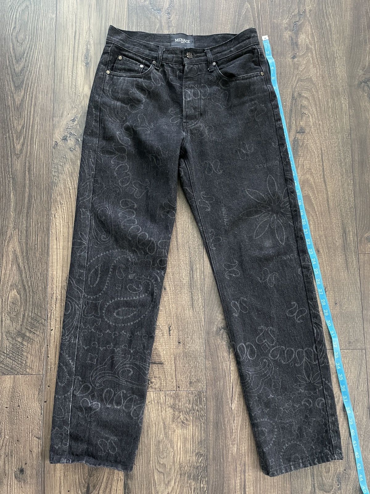 Streetwear Black Paisley laser engraved menace jeans | Grailed