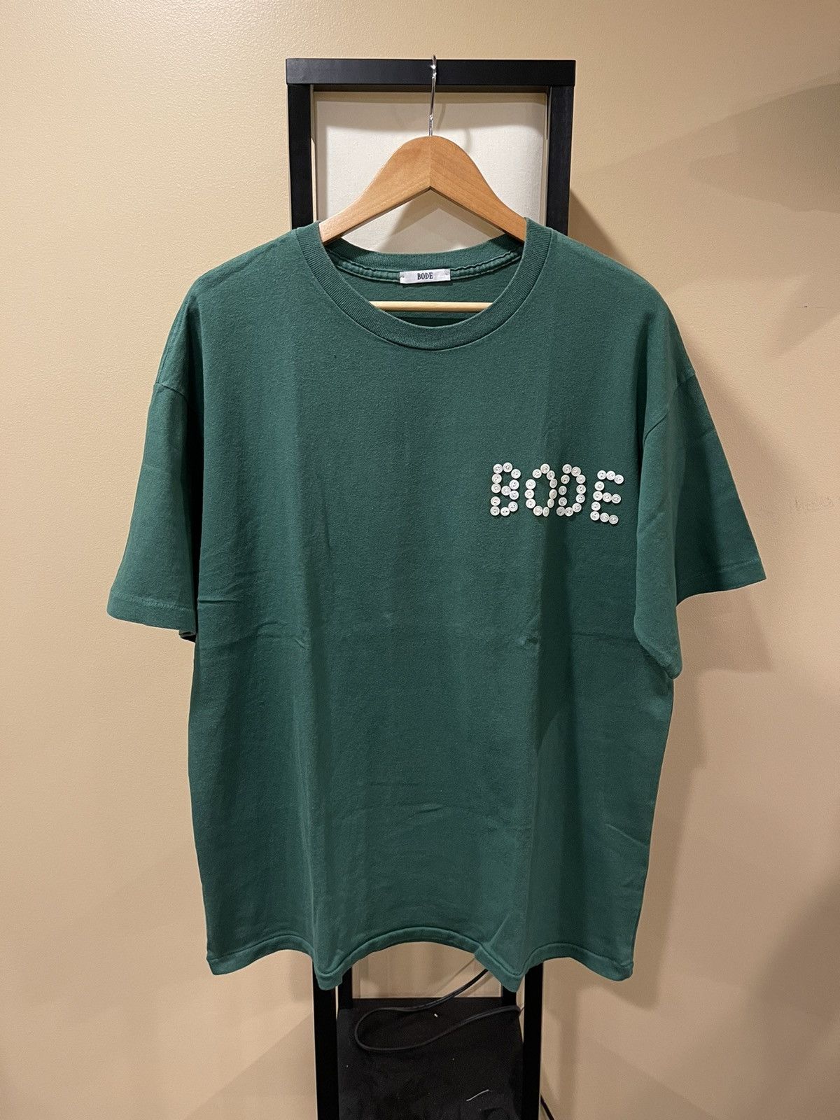 Bode Bode Emerald Pearly Button Logo Oversized Green Tee | Grailed