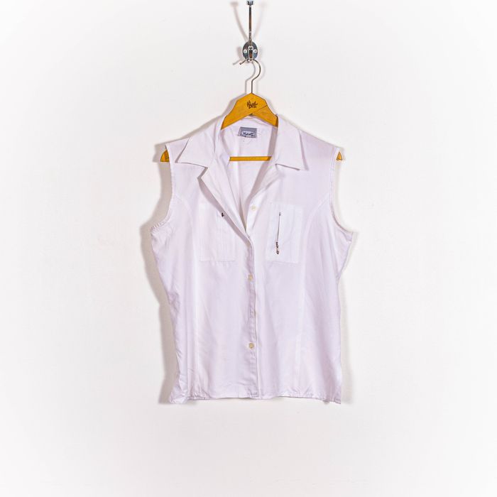 Vintage Vunic White Sleeveless Button Up Vest Front Zip Up Pockets ...