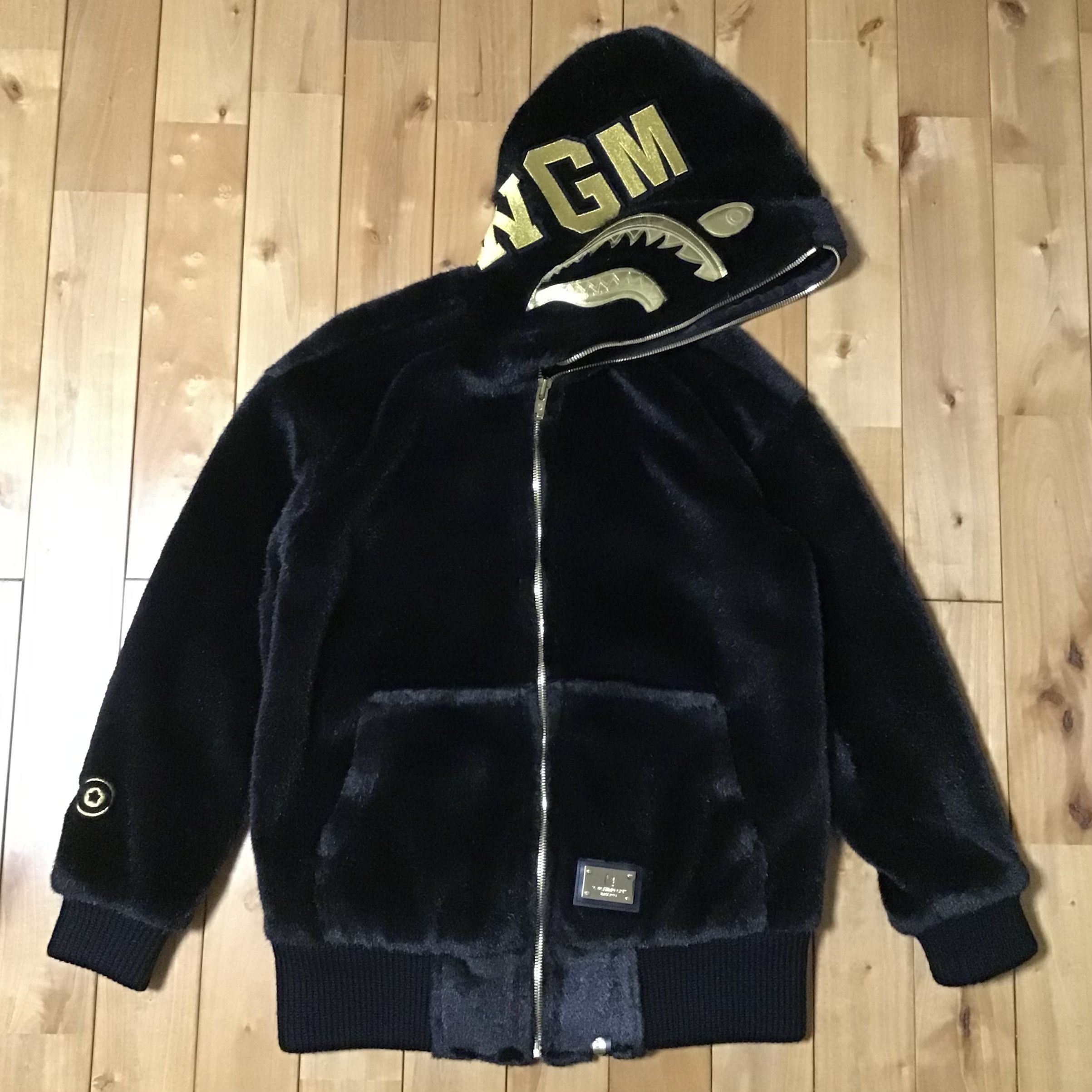Bape 🔥2018 BAPE BLACK🔥 FAUX FUR SHARK FULL ZIP HOODIE JACKET | Grailed