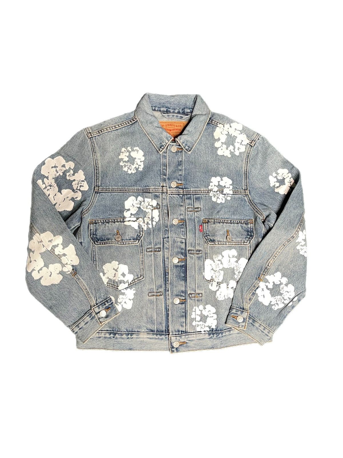 DENIM TEARS DENIM TEARS ALL OVER WREATH DENIM JACKET Light Wash | Grailed