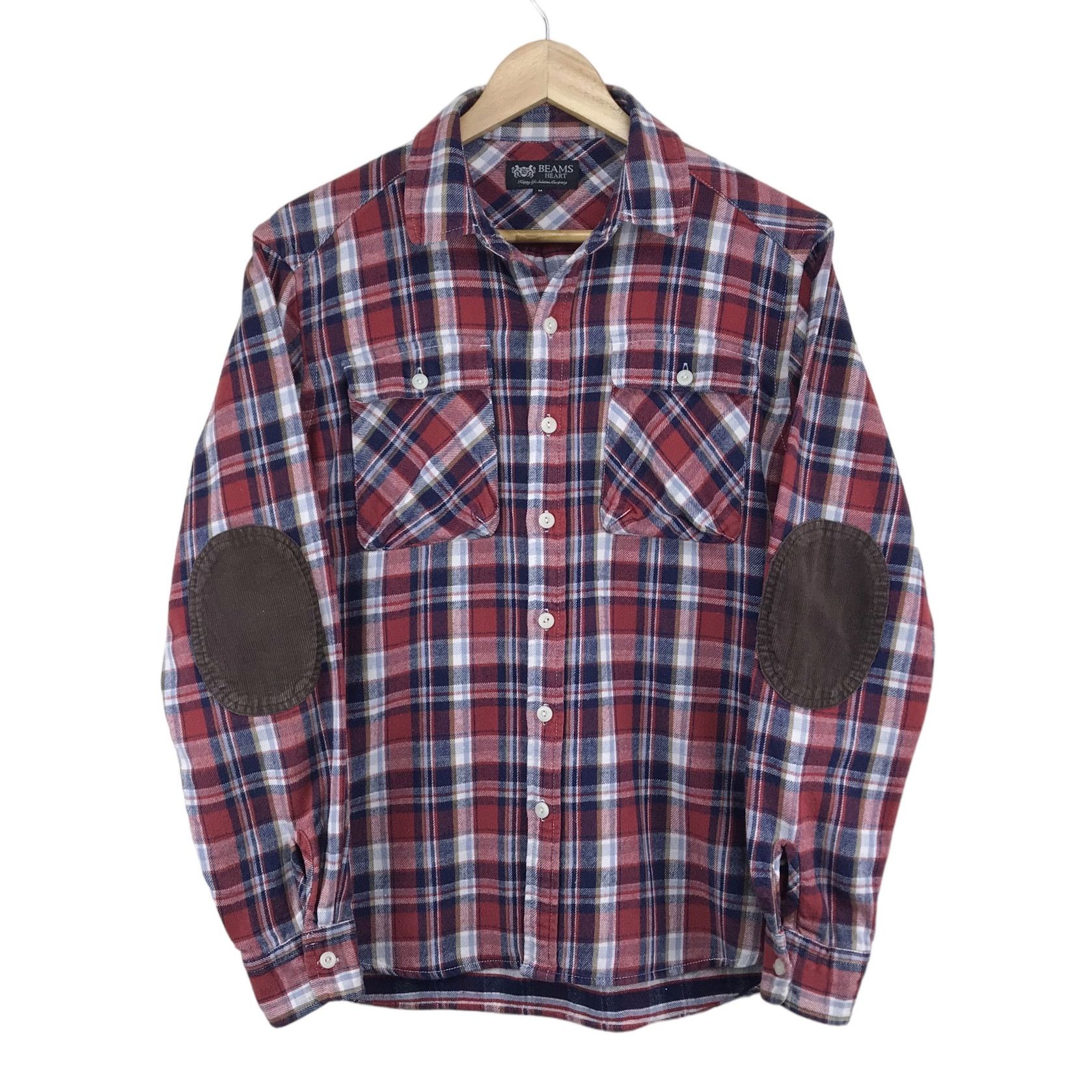 Beams Plus Beams Heart Patches Plaid Flannel Button Up Shirt M Fit S ...