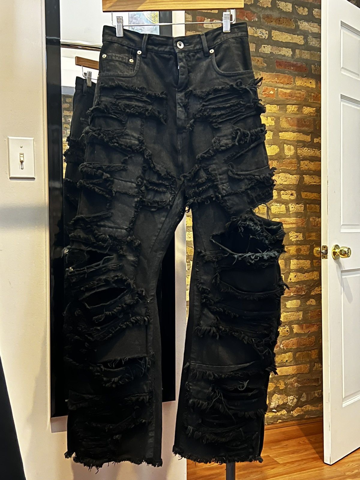 Rick Owens × Rick Owens Drkshdw Destroyed geth cut denim gethesmane 2021 flared baggy | Grailed