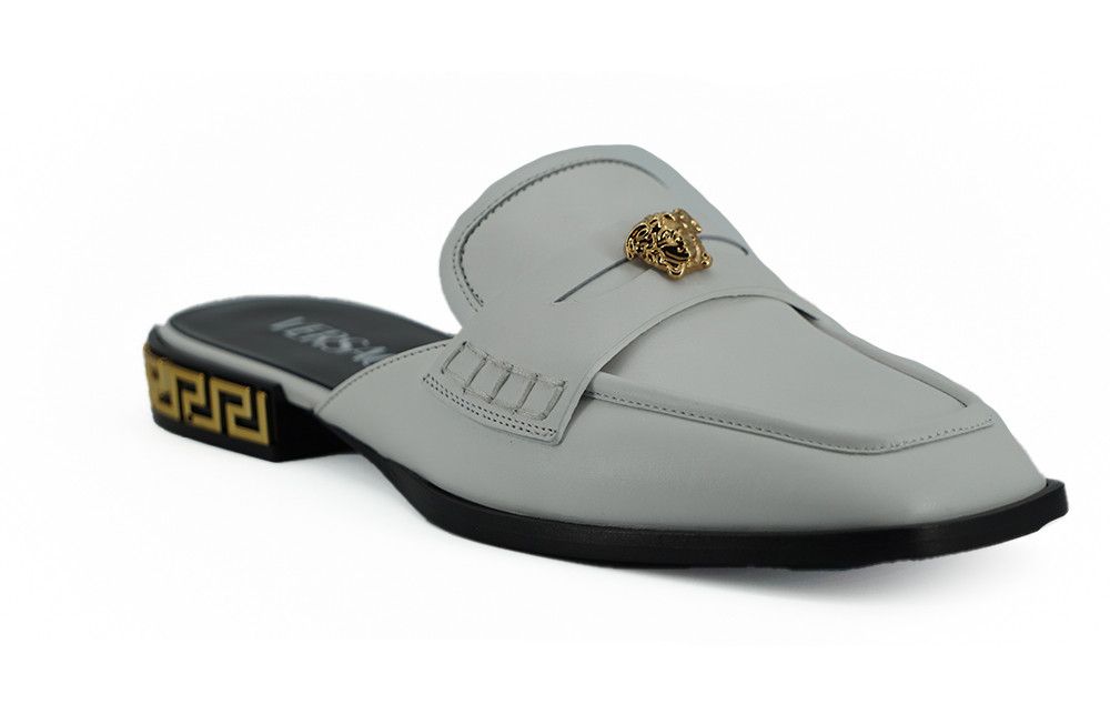 Versace Versace White Calf Leather Slides Flat Shoes | Grailed