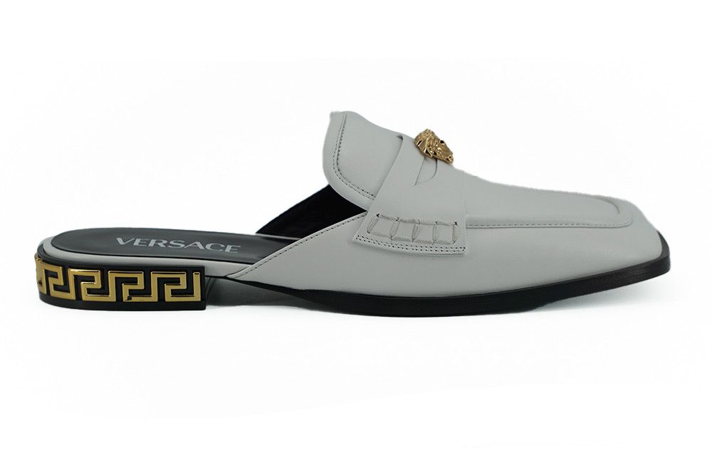 Versace Versace White Calf Leather Slides Flat Shoes | Grailed