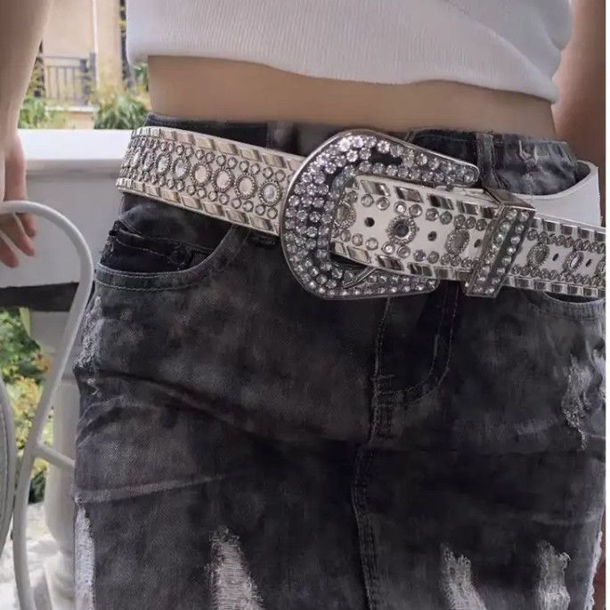 Vintage White Color Belt Chrome Y2k Crystals | Grailed