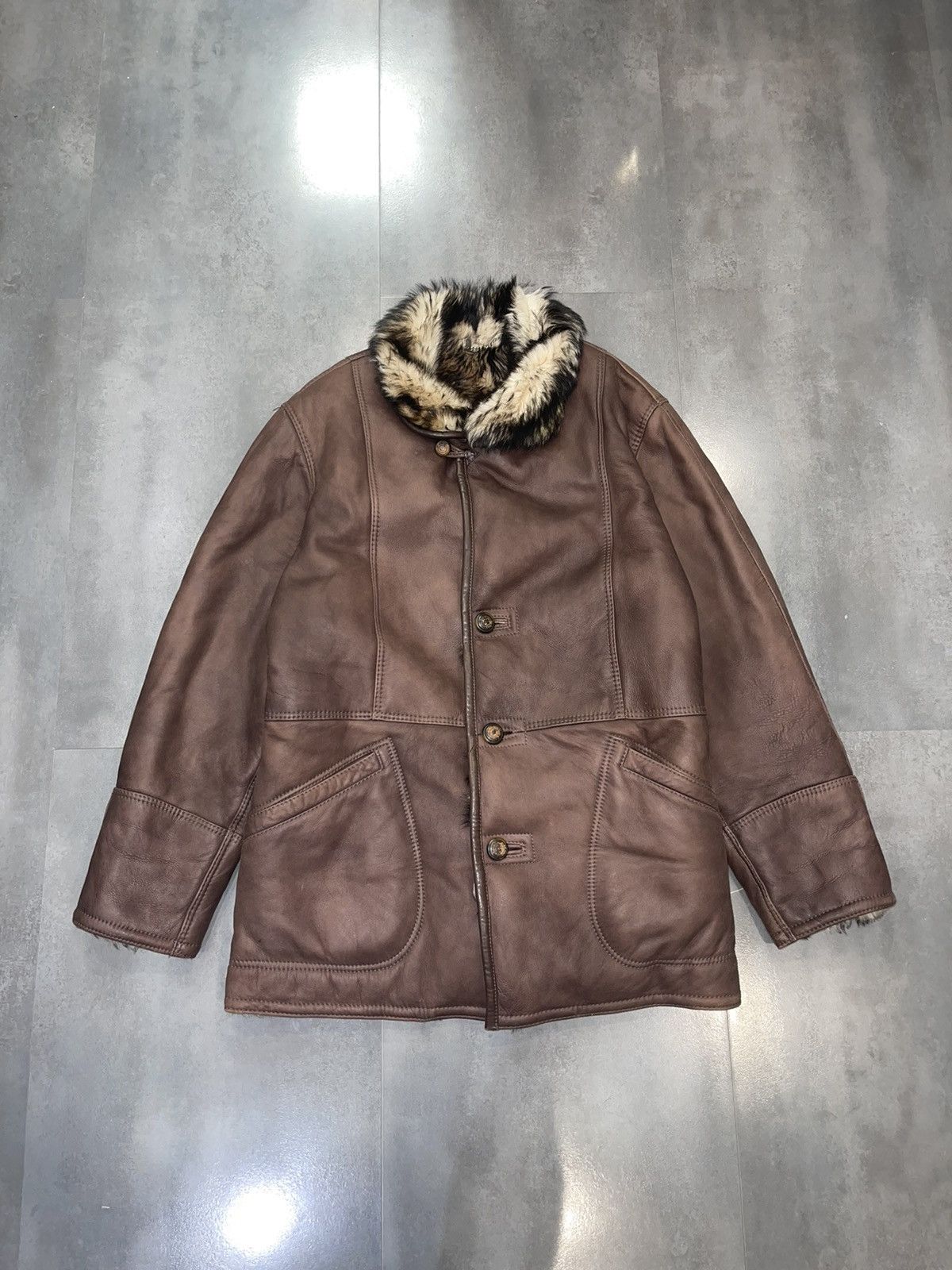 Italian Designers Archive Galotti Fur Shearling Brown Leather Jacket ...