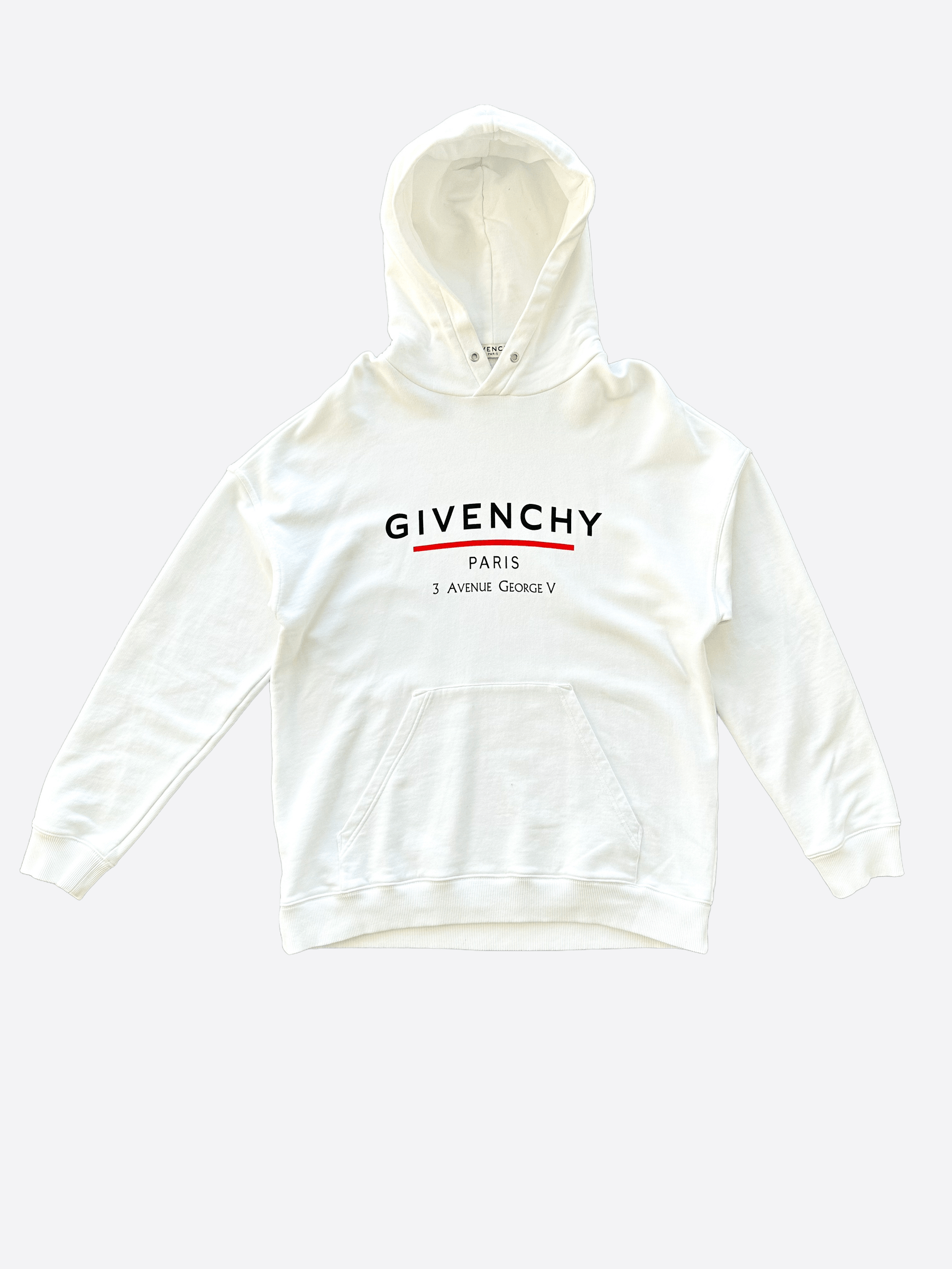 Givenchy Givenchy White Paris 3 Avenue George V Logo Hoodie | Grailed