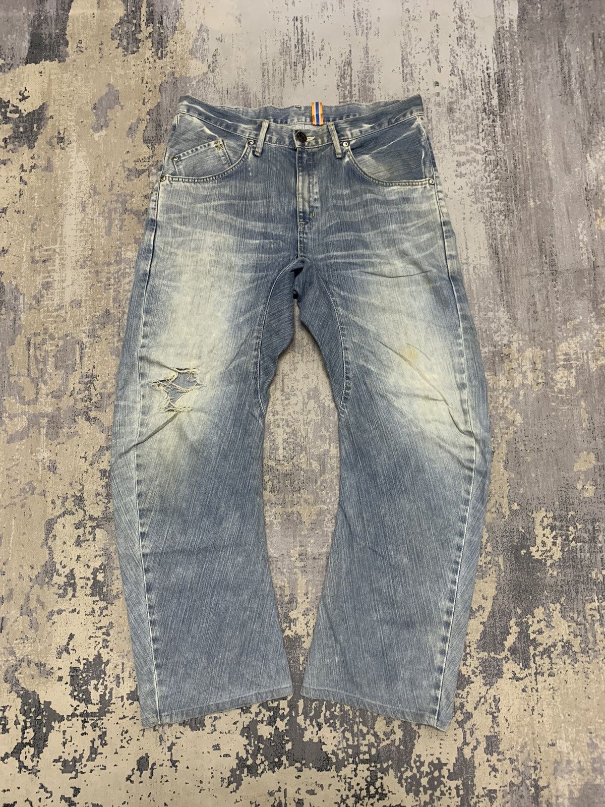 Edwin × Japanese Brand × PPFM Edwin PPFM Baggy J-Cut Distressed Denim ...